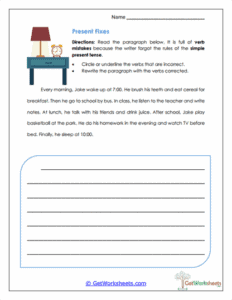 Present Fixes Worksheet - Editing Simple Present Tense