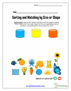 Cylinder Color Sort Worksheet - Attribute-Based Sorting