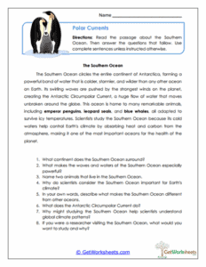 Southern Ocean Worksheets - Antarctica, Currents & Features