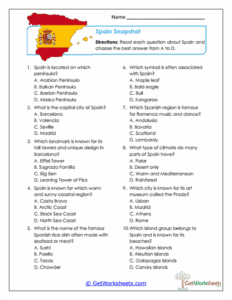 Spanish Quiz Worksheet - Geography & Culture Review