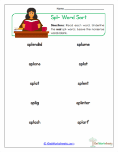 SPL Blend Real vs Nonsense Word Sort Worksheet