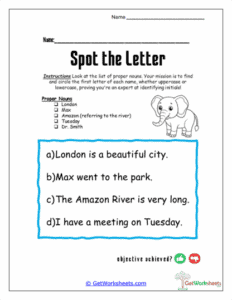 Proper Nouns Letter Search Worksheet - Capitalization Practice