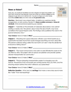 News or Noise Worksheet - Media Literacy & Critical Thinking