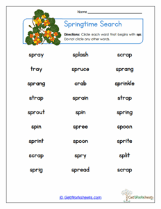 SPR Blend Word Search Worksheet - Springtime