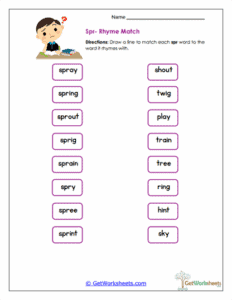 SPR Blend Rhyming Match Worksheet