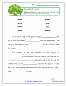 SPR Blend Cloze Story Worksheet - Sprout Adventure