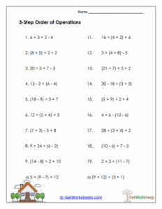 3-Step Practice Worksheet - Applying Order of Operations