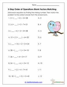 PEMDAS Matching Review Worksheet - Solving and Verifying Expressions