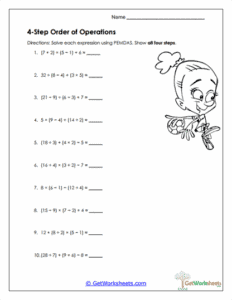 Four-Step Manipulations Worksheet - Mastering Order of Operations