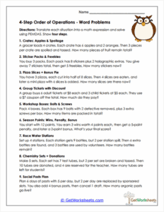 Four-Step Word Problems Worksheet - Modeling with Order of Operations
