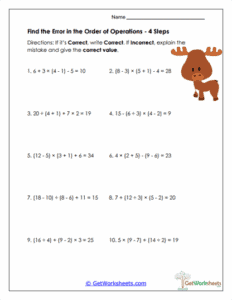 Numbering Analysis Worksheet - Analyzing Order of Operations Errors