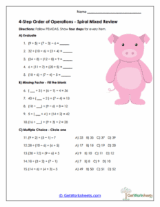 Spiral Mixed Review Worksheet - Reinforcing Order of Operations