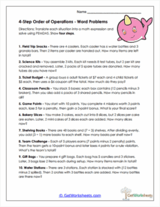 Four-Step Word Problems Worksheet - Modeling with Order of Operations