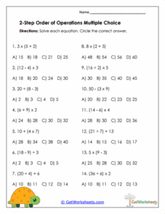 Two-Step Moves Worksheet - Practicing Order of Operations