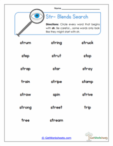 STR Blend Word Search Worksheet