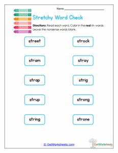 STR Blend Real vs Nonsense Word Check Worksheet