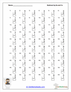 Subtracting 0s and 1s Worksheet - Building Early Subtraction Understanding