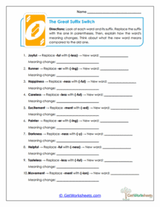 The Great Suffix Switch Worksheet - Word Transformation Skills
