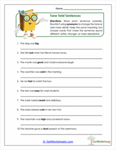 Tone Twist Sentences Worksheet - Synonyms & Mood