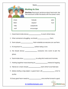 Teamwork and Cooperation Worksheets - GetWorksheets.com