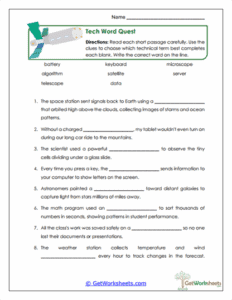 Tech Word Quest Worksheet - Context Clues & Technical Terms