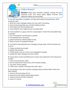 Online Respect Worksheet - Choosing Responsible Digital Responses