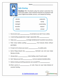 Safe Sharing Worksheet - Online Privacy & Digital Safety