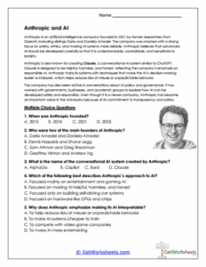 Anthropic and AI Worksheet - Responsible AI Design