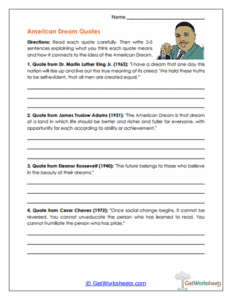 Quote Interpretation Worksheet - Voices of the American Dream