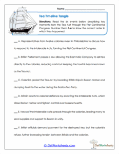 Tea Party Timeline Worksheet - Sequencing Revolutionary Events