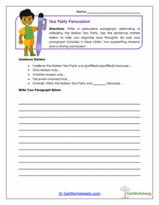Persuasive Writing Worksheet - Arguing the Boston Tea Party