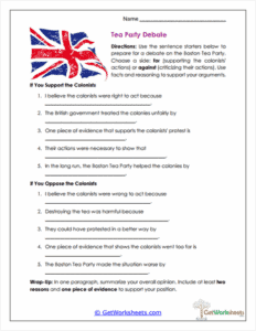 Tea Party Debate Worksheet - Arguing Colonial Protest
