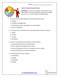 Game Show Worksheet - Rock Cycle Review Challenge