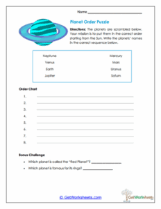 Planet Order Puzzle Worksheet - Solar System Sequencing