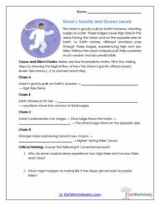 Lunar Gravity and Ocean Levels Worksheet - Tides & Cause-Effect