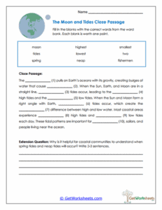 Tides and Their Relation to the Moon Worksheets - GetWorksheets.com