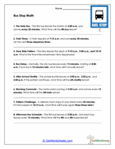 Bus Stop Math Worksheet - Time Patterns & Schedules