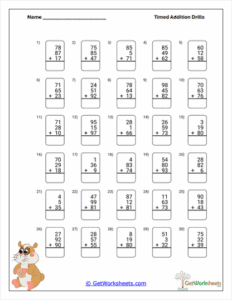 Multi-Digit Addition Drill Worksheet - Timed Vertical Practice