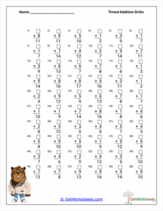 Structured Timed Facts Worksheet - Addition Fluency Drill