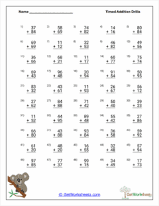 Two-Digit Sum Drills Worksheet - Timed Addition Practice