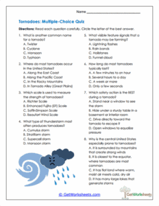 Multiple-Choice Quiz Worksheet - Tornado Science Review
