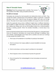How a Tornado Forms Worksheet - Reading & Weather Science