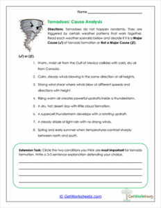Cause Analysis Worksheet - Tornado Formation Factors