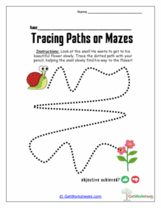 Snail Flower Path Worksheet - Curved Tracing & Pre-Writing Practice
