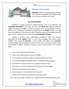 Ukraine Country Reading Worksheet - Informational Comprehension Practice