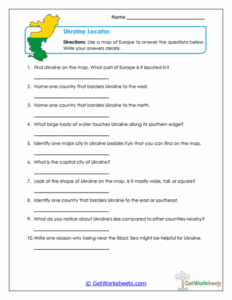 Map Questions Worksheet - Ukraine Map Skills Practice