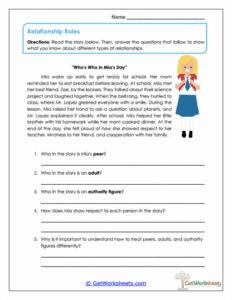 Relationship Roles Worksheet - Understanding Social Interactions