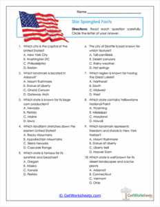 U.S. Trivia Quiz Worksheet - Reviewing Geography and Landmarks