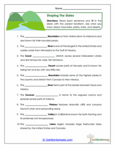 Landform Fill-In Worksheet - Understanding U.S. Physical Geography
