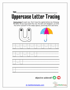 Up and Around U Worksheet - Uppercase Letter Writing